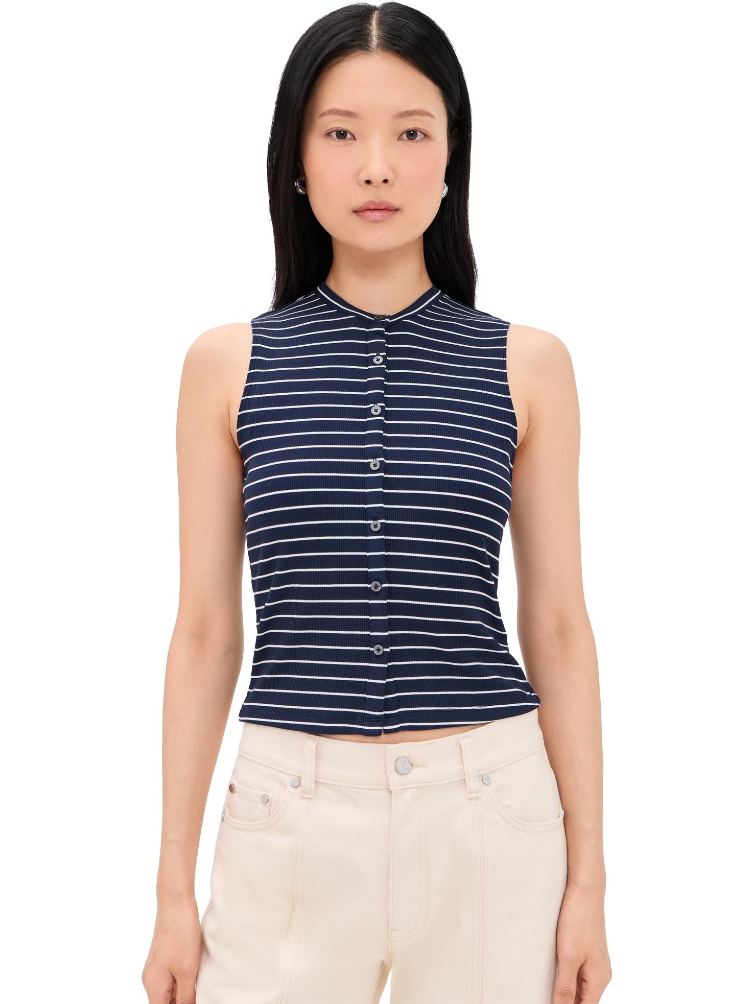 GOOD AMERICAN Good American Ribbed Sleeveless Button-Up Top